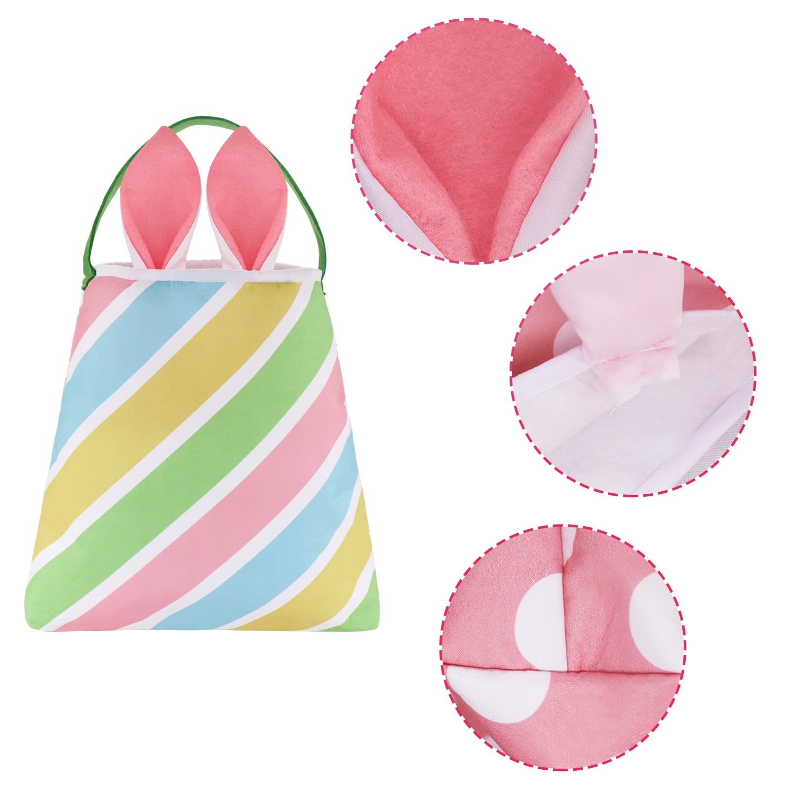 Ivenf Easter Egg Hunt Basket Bag: 3ct Cute Pink Blue Green Easter Bunny Ears Gift Bag for Easter Basket Egg Hunt Games, Kids School Home Office Party Supplies, Spring Decorations