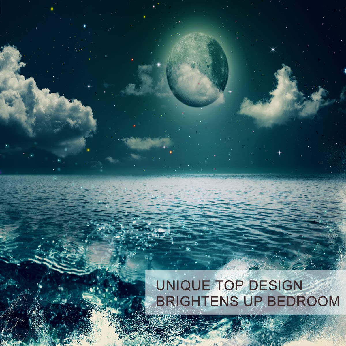 BlessLiving Modern Ocean Teal Waves Bedding 3D Moon Coastal Blue Duvet Cover Queen Size 3 Piece Watercolor Beach Bed Set Super Soft Breathable and Comfortable