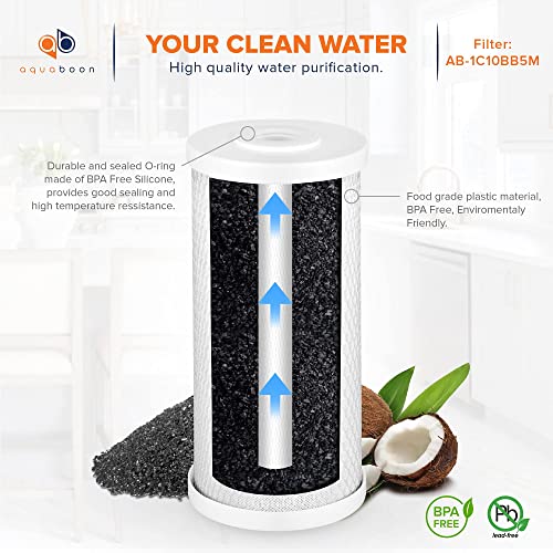 Aquaboon 2-Pack Universal Whole House 5 Micron 10 x 2.5 inch Cartridges Coconut Shell Water Filter Cartridge & Aquaboon 1-Pack of 5 Micron 10" Sediment Water Filter Replacement Cartridge