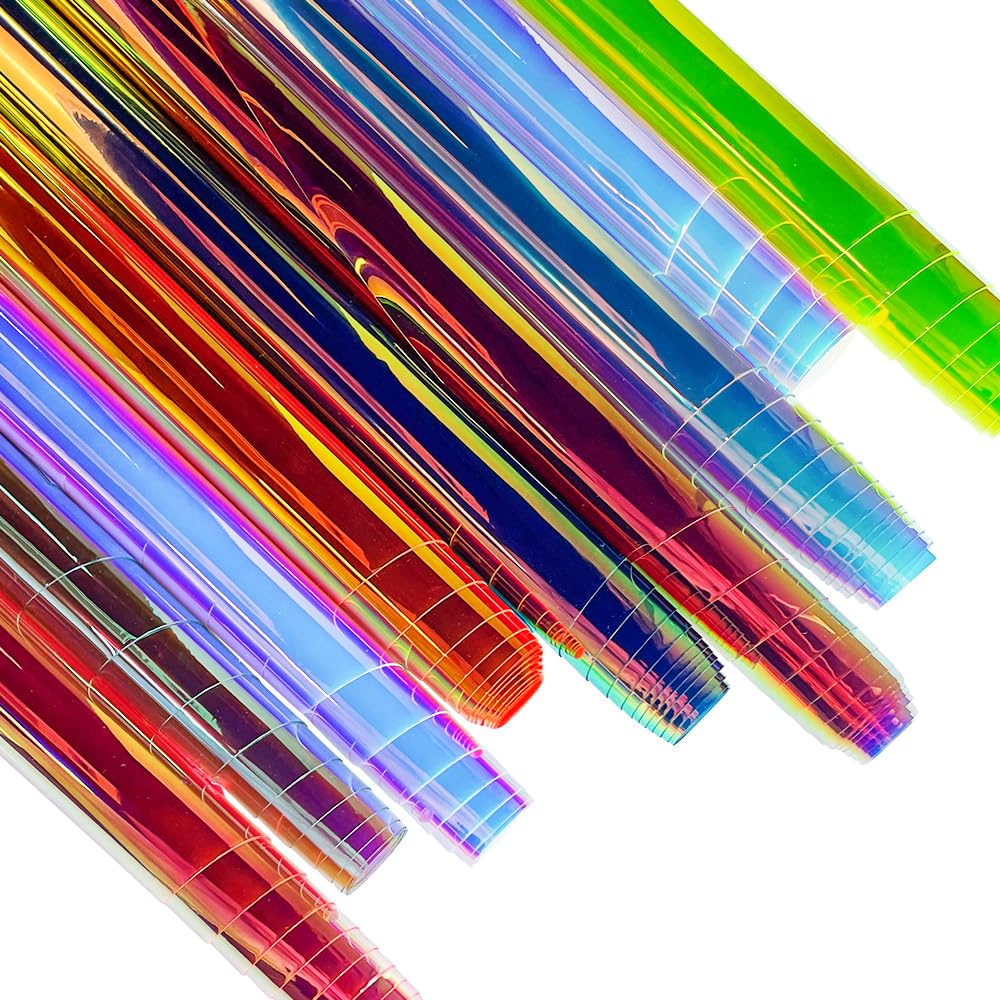 ONEART | 16 Gauge Holographic Iridescent Plastic Vinyl, 16"x54" Transparent Vinyl Fabric-Cadet Blue