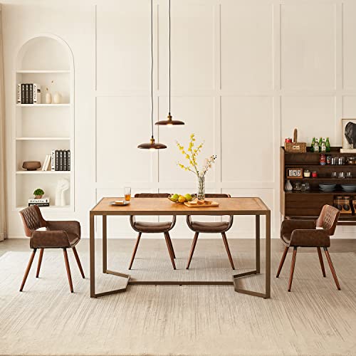 ARTPLAN Leather Dining Arm Chair,Set of 2,Mid Century Modern Accent Chair,Upholstery Small Chair with Wood Legs no Wheels for Bedroom,Side,Corner