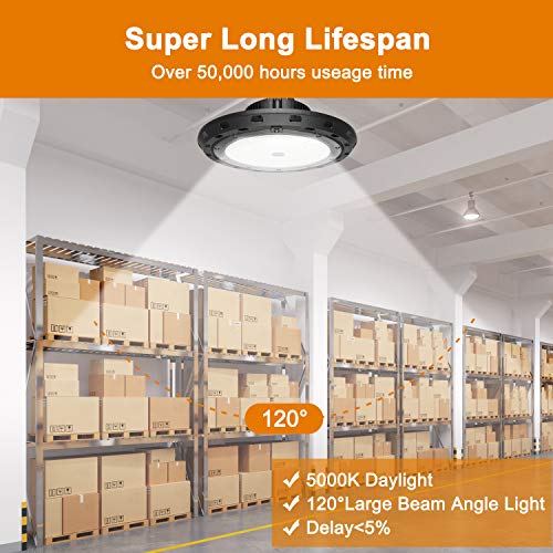 VCMAG UFO LED High Bay Light 150W 21,000lm 5000K Daylight 600W HID/HPS Equivalent with US Plug 5' Cable LED Warehouse Lights Commercial Shop Workshop Garage Factory Lowbay Area Lighting Fixture