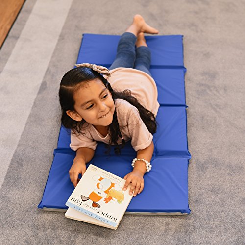 ECR4Kids Value 4-Fold Daycare Rest Mat,Blue/Grey (1" Thick), Pack of 5