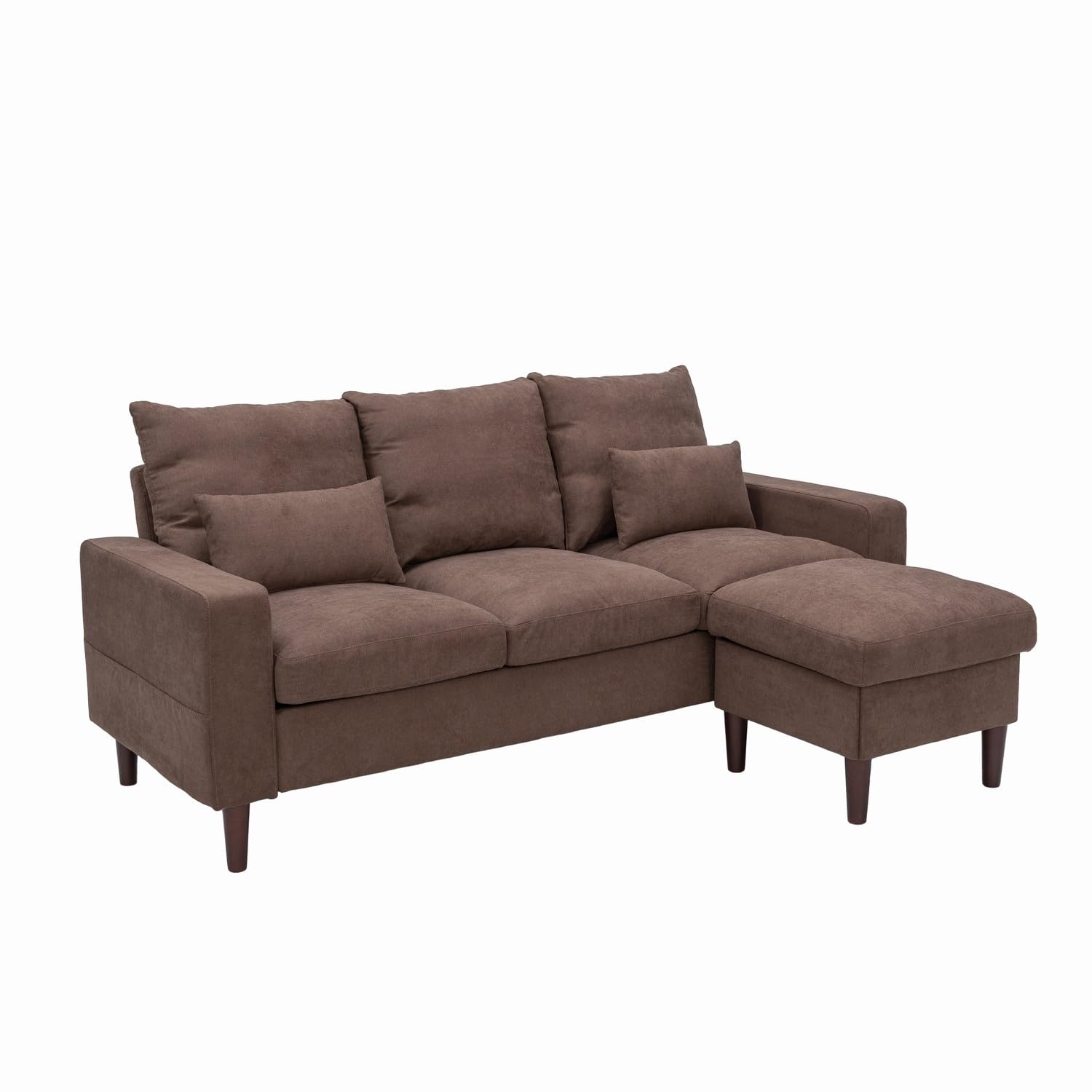 Panana Convertible Sectional Sofa Couch Modern L-Shaped Couch 3 Seat Fabric Sofa for Small Space (Brown)