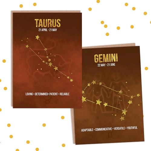 Wee Blue Coo Zodiac Birthday Cards Astrology Star Signs Constellation Blank Greeting Cards With Envelopes Pack of 12