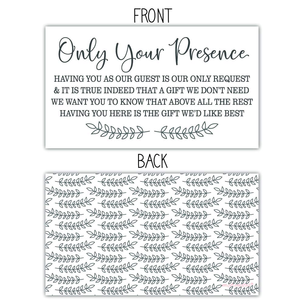 50 No Gifts Request Invitation Insert Cards - Baby Shower, Bridal Shower or Any Special Event
