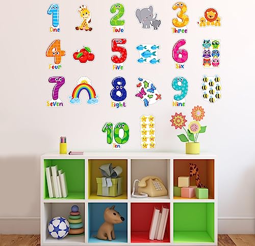 FLYAB Numbers Wall Stickers 5 Sheets Learning Educational Number Wall Decals Peel and Stick Animal Wall Decals Stickers for Kids Toddlers Classroom Playroom Daycare Nursery Bedroom Decorations