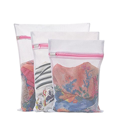 HONBAY Set of 3 Mesh Laundry Bags for Lingerie Socks Pantyhose Baby Clothes and Stuffed Toys Used in Both Washing Machine and Dryer Coarse Mesh Zippered Bags (1 Large 1 Medium 1 Small)
