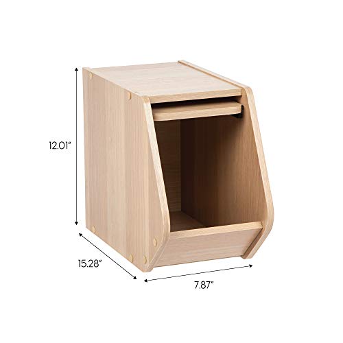 IRIS USA Narrow Modular Wood Stackable Storage Box with Sliding Door, for Office Closet and Nightstand, Easy Assembly, Space Saving, Stacking Storage Box, Light Brown