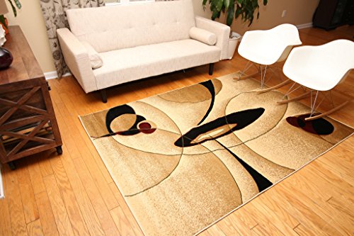 Feraghan Contemporary Modern Wavy Circles Wool Area Rug, 13' x 16', Brown/Beige