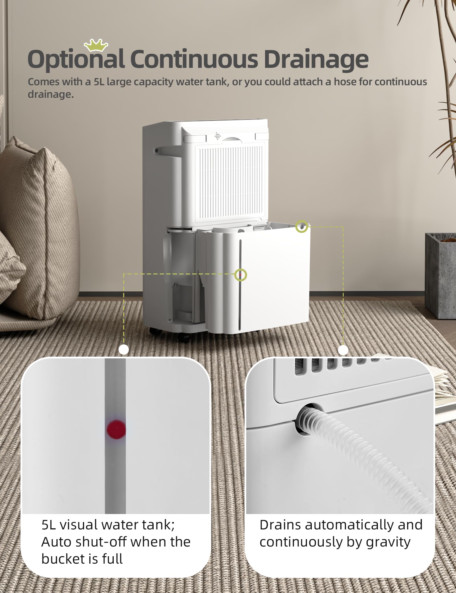 4500 Sq. Ft Dehumidifier for Basement, 50 Pints Large Dehumidifiers for Home with drain hose and 5L Water Tank, Powerful Moisture Removal for Whole House, Large Room, and Intelligent Humidity Control