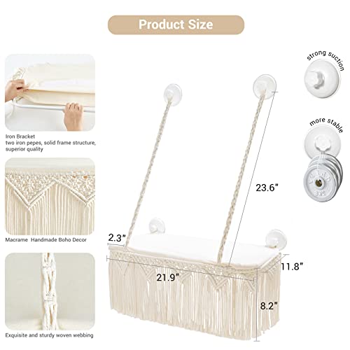 Dahey Macrame Cat Window Perch Boho Cat Hammock Wall Mounted Pet Resting Seat Bed for Indoor Cats Safety Space Saving Kitty Swing Shelf with Tassel Holds up to 45 lbs with Screw Suction Cups, Gift