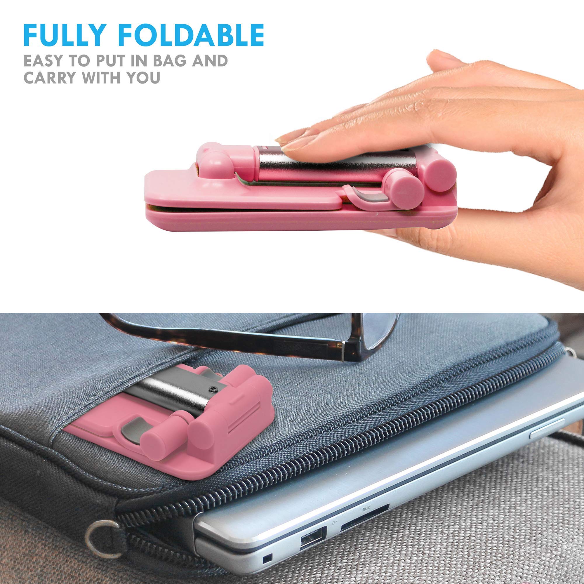 Aduro U-Rise Phone Stand Holder, Foldable & Portable Height Adjustable Cell Phone Holder Universal Cell Phone Stand for Desk Pink