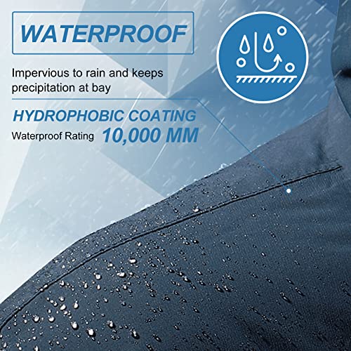 CAMEL CROWN Men's Mountain Snow Waterproof Ski Jacket Detachable Hood Windproof Fleece Parka Rain Jacket Winter Coat Gray Blue L