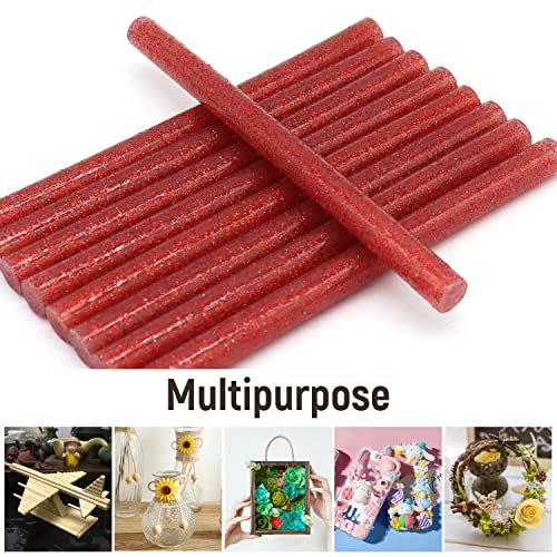 FOCMKEAS 16 PCS Mini Hot Glue Sticks 0.27" Dia. x 3.94" Long Hot Melt Glue Gun Sticks All Purpose Adhesive for Multi-Temp Hot Glue Gun Glue DIY Work, Glitter Red