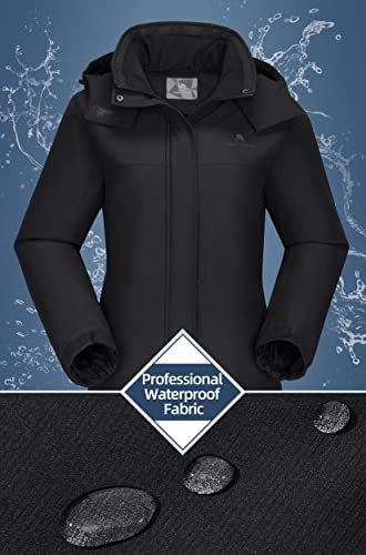 CAMEL CROWN Ski Jackets for Women Winter Snow Coats Warm Mountain Waterproof Female Jacket Hooded Windbreaker Black S