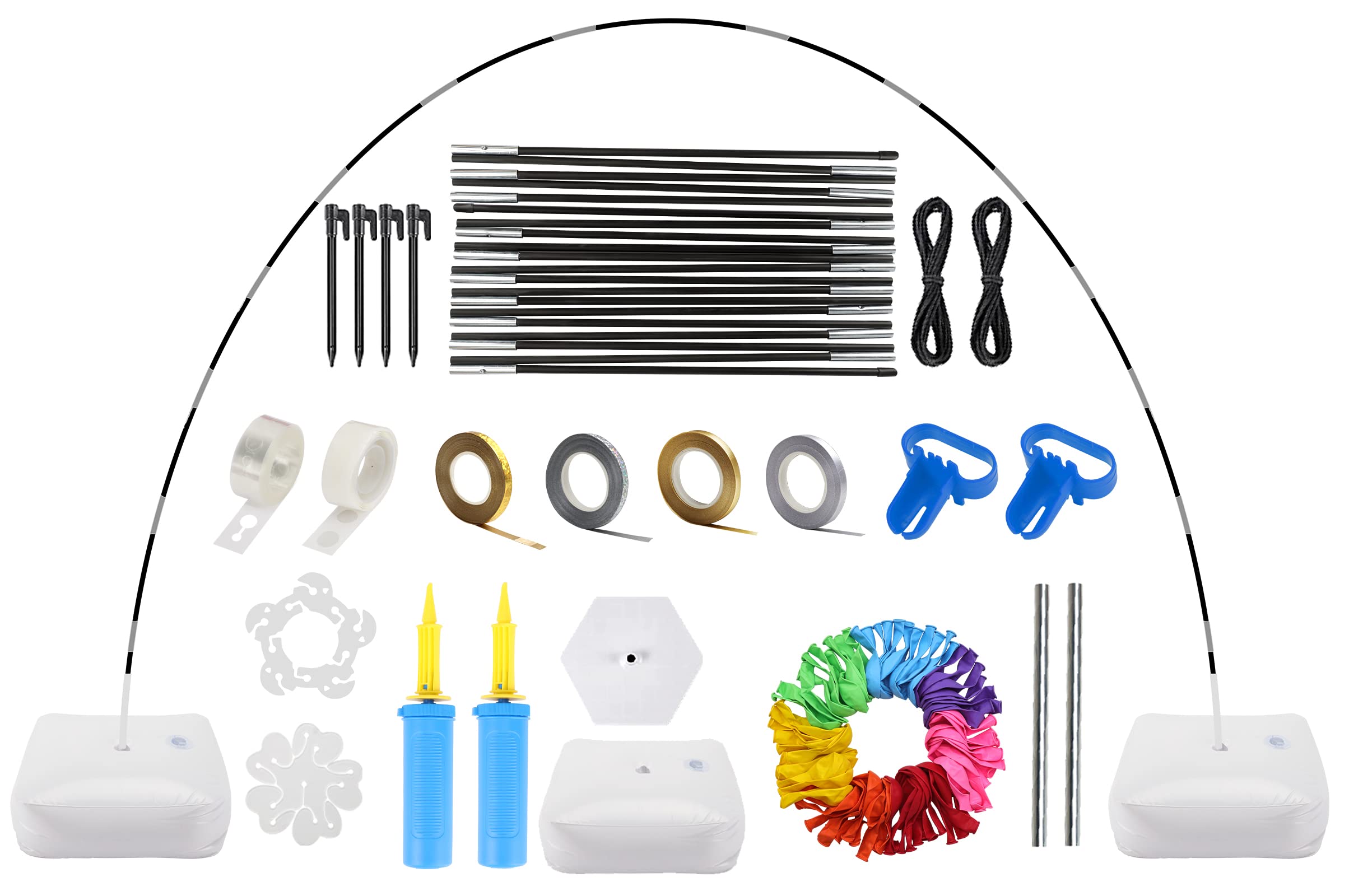 RUBFAC Balloon Arch Stand Kit with 100pcs Rainbow Balloons 2 Pumps 10Ft Wide Adjustable Balloon Arch with Water Bases 60 Balloon Clips for Wedding Graduation Decoration Birthday Party Supplies