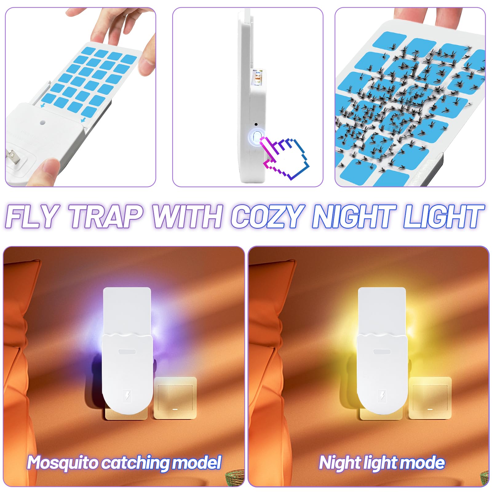 Flying Insect Trap - Indoor Fly Trap,4 PCS Highly Effective UV Blueish-Purple Light,Flying Insect Trap with Sticky Pads,for Flies, Fruit Flies, Moths, Gnats, and Other Flying Insects (4 pcs)