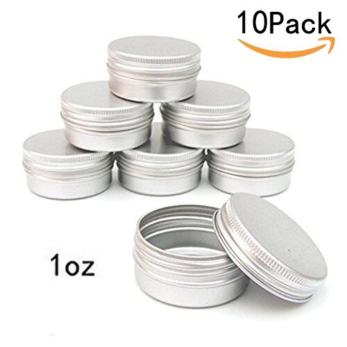 CTKcom 1-Ounce Metal Tins Screw Top Flat Aluminum Silver Slide Round Tin Containers For Lip Balm,Crafts,Cosmetic,Candles,Travel Storage Kit (Pack of 10)
