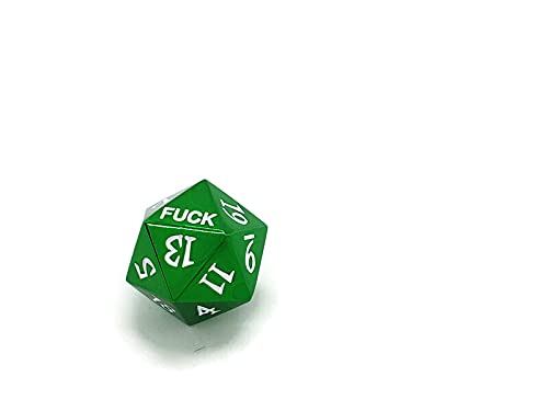 Green Metal D20 F Dice Critical Fail F 20 Sided Die Set DND Silver Chrome Color Number for Role Playing Game Dungeons and Dragons D&D Pathfinder Shadowrun and Math Teaching