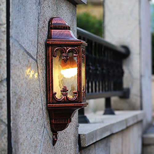 PEHUB Antique Red Bronze Outdoor Waterproof And Rainproof Metal Wall Sconce Lights Luxurious Classical Single Head E27 LED Wall Lamp Antirust Aluminum Wall Lighting for Patio Garden Villa Exterior Lig