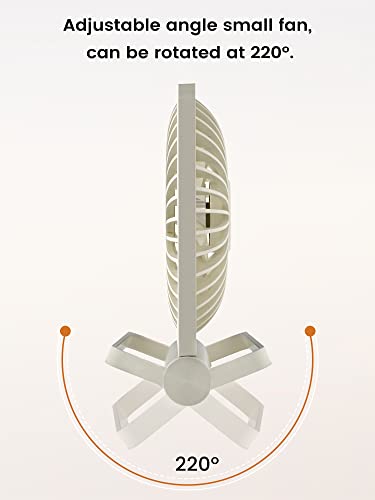 FERRISA Desk Fan, Small But Powerful, Portable Fan Battery Operated, 220° Tilt Folding Ultra Quiet Person Mini Fan, Strong Wind, 3 Speed Adjustable For Home Office Desktop Travel Camping (Beige)