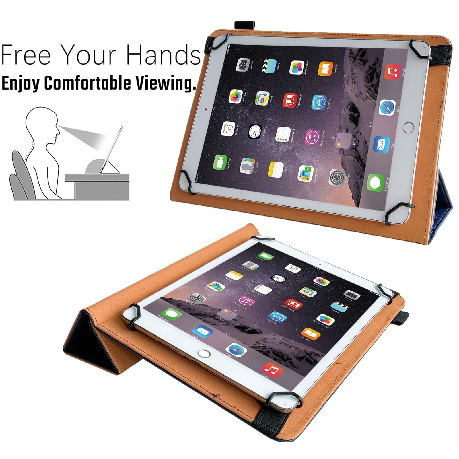 9.5-10.5 inch Tablet Universal Case, Synthetic Leather Case Cover for iPad Air,New iPad 5th/6th Gen, Samsung Galaxy Tab A 10.1/Tab E 9.6 and More 9.5-10.5inch Tablet, Brown