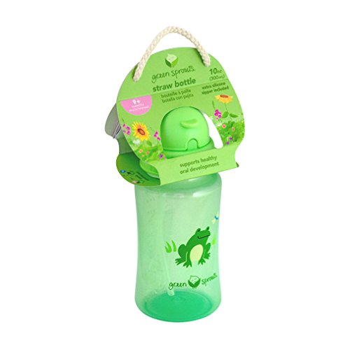 green sprouts Straw Bottle | Silicone straw promotes healthy oral development | Flip-cap locks to prevent spills, 2 straw drinking options: traditional & tilted, Dishwasher safe