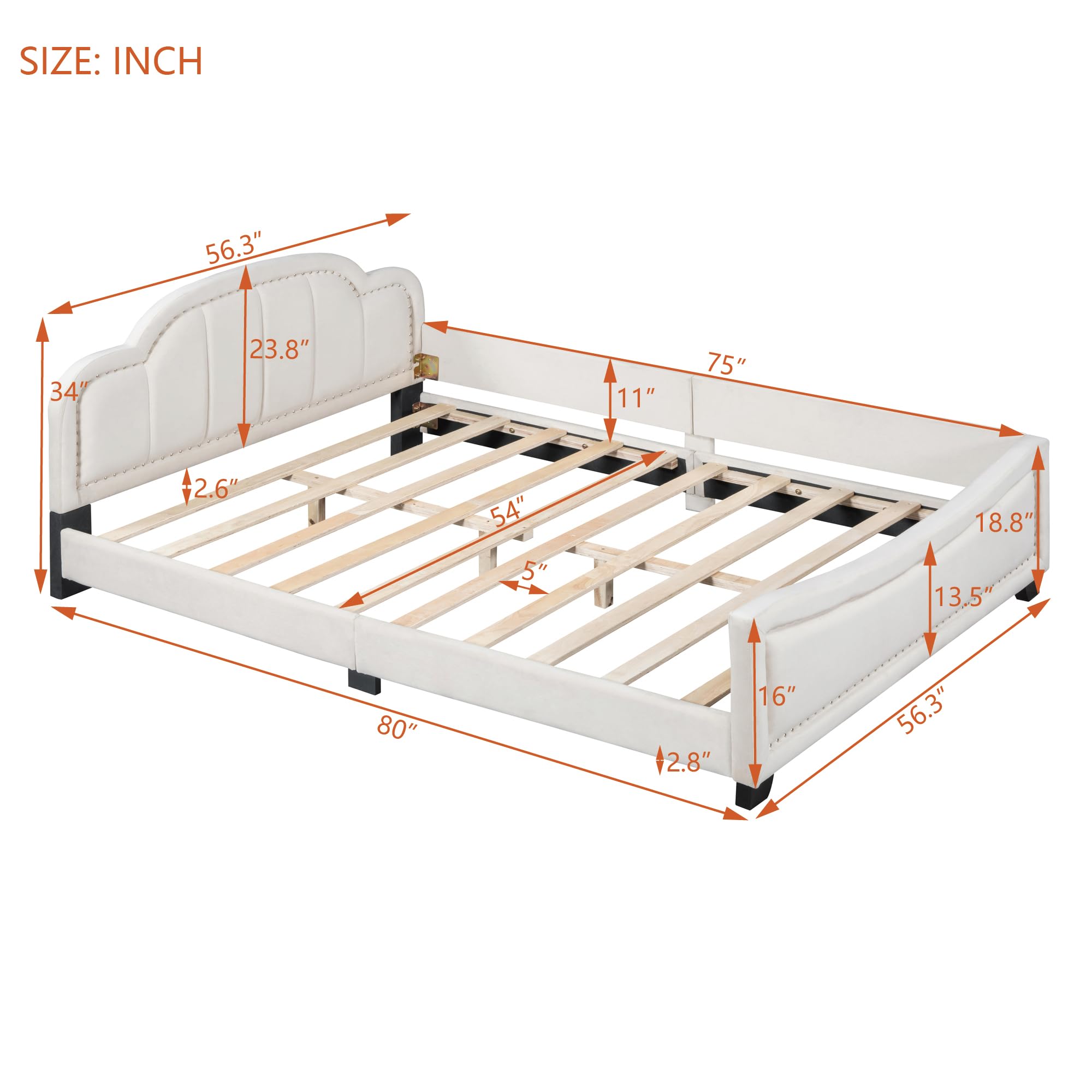 P PURLOVE Full Size Upholstered Daybed with Headboard,Velvet Platform Bed with Rails and Slat,Low Profile Single Daybed for Girls Boys,Beige