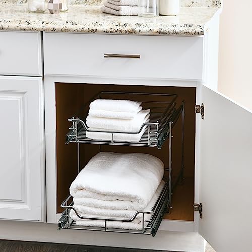 Household Essentials Glidez Slide Out Cabinet Organizer, 14.5β Wide, Durable Chrome-Plated Steel Frame, Dual Baskets and Smooth Glides, Heavy-Duty and Space-Optimizing, Simple Assembly and Installation, Chrome