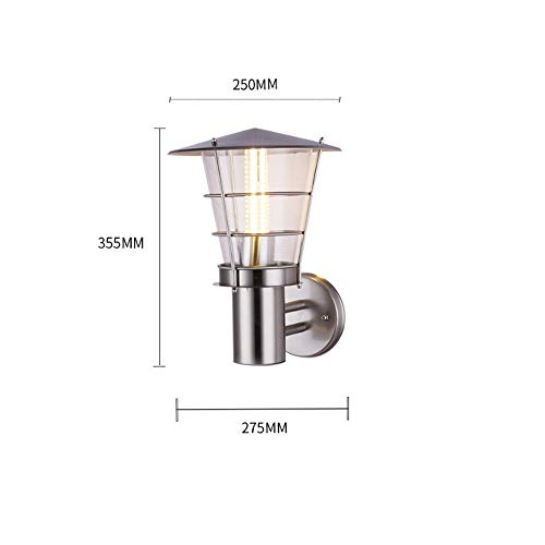 PEHUB Pagoda Brushed Stainless Steel Finish Outdoor Garden Porch Security LED Compatible Wall Light External Simplicity Waterproof Sconce IP44 15W Exterior Light Fixture