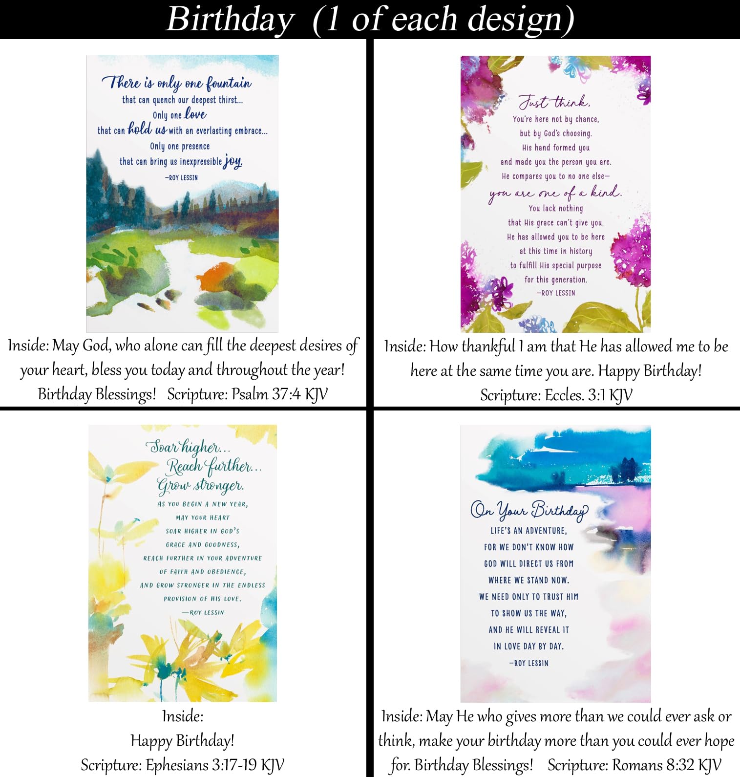 Birthday (No Repeated Cards) 32 Design Christian/Religious Greeting Card Assortment ~ Scripture in every card