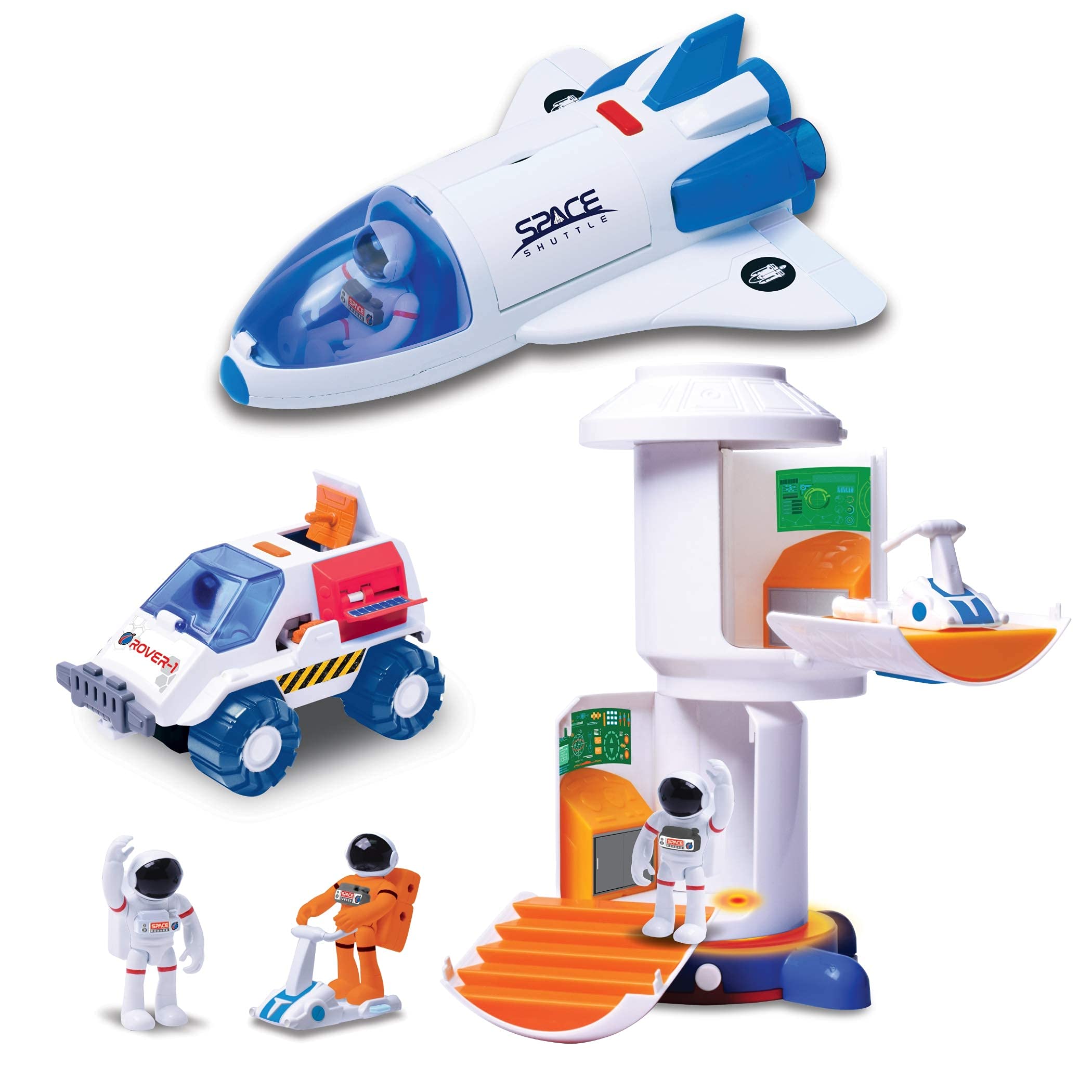 ASTRO VENTURE Space Playset - Toy Space Shuttle, Space Station & Space Rover with Lights and Sound & 2 Astronaut Figurine Toys for Boys and Girls