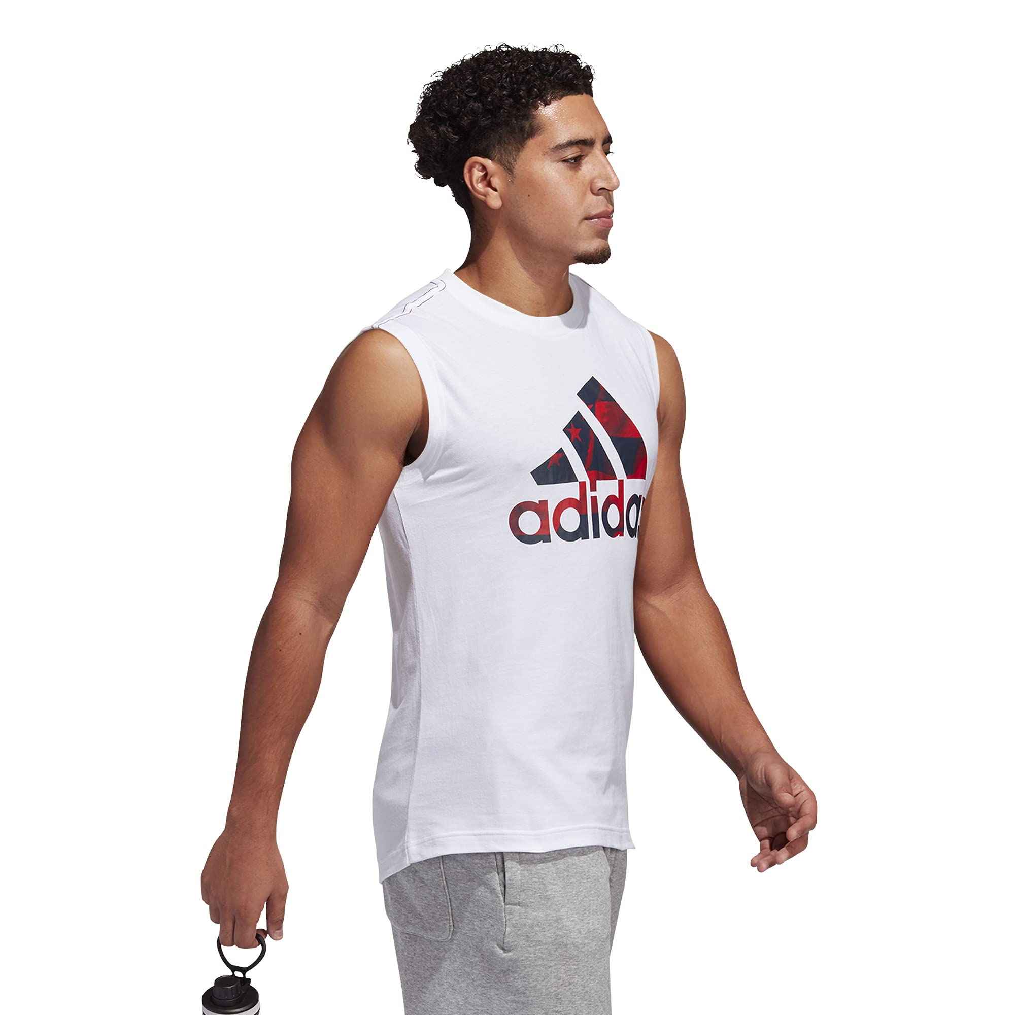 adidas Mens Americana Cotton Graphic Tank White Large