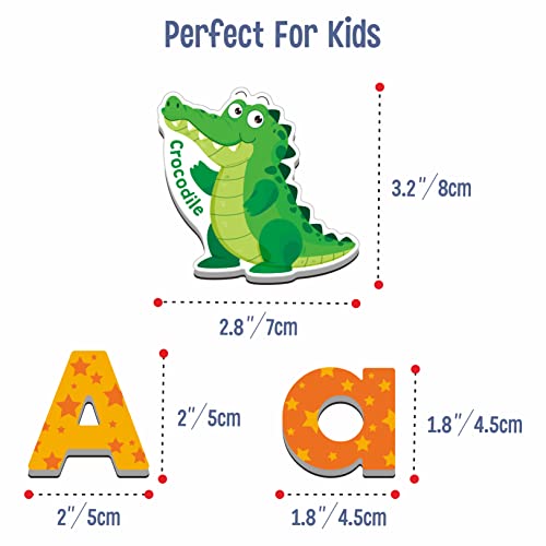78 Magnetic Alphabet, 26 Uppercase, 26 Lowercase Letters & 26 Object Patterns, Adorable Animal Alphabet ABC Fridge Magnets Educational Letter Spelling Learning Toys Set for Toddlers 3 4 5 Years Old