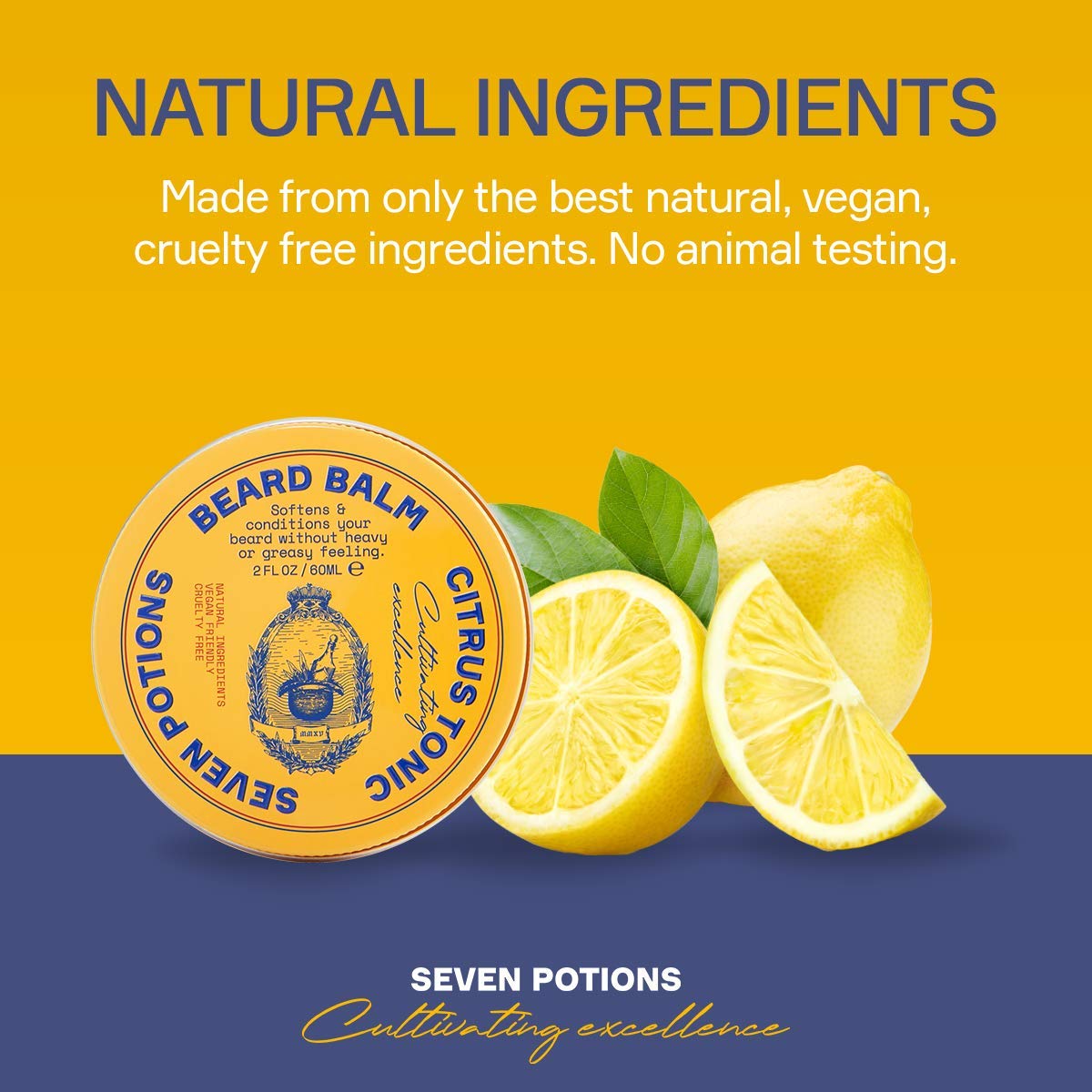 SEVEN POTIONS Beard Wax for Men — Medium Hold Styling Wax to Shape And Nourish Your Beard — All-Natural, Vegan, Cruelty Free — Citrus Tonic (1 FL OZ)