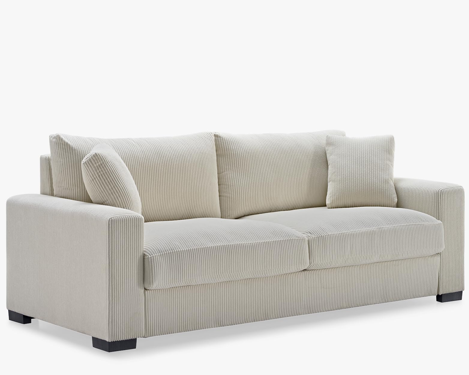 Container Furniture Direct Luxe Corduroy Sofa with 2 Toss Pillows, Spacious and Comfortable 3 Seater Couch for Modern Living Room, Ideal for Entertainment and Cozy Moments, 89" Wide, Beige
