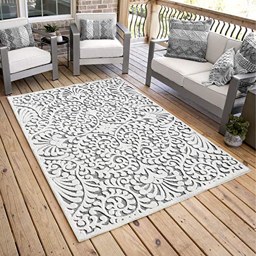 My Texas House by Orian Bluebonnets Area Rug, 5'2" x 7'6", Natural/Gray