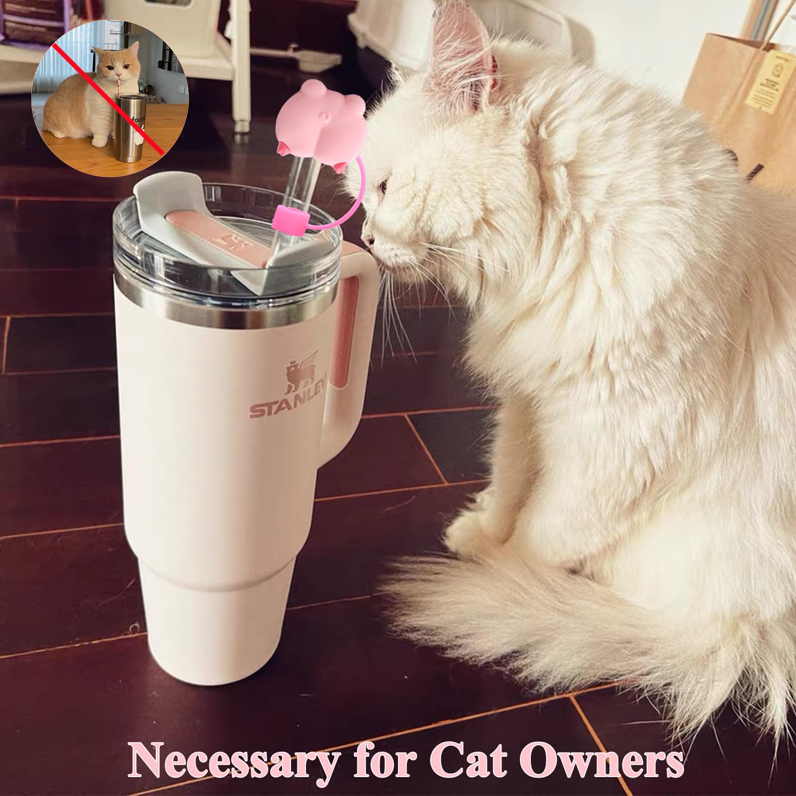 Amreich Cute Pig Straw Cover Cap for Stanley Cup, 4 PCs Pink Straw Toppers Dust-proof Silicone Straw Cover for Water Bottle 30 40 Oz Tumblers Accessories for Home Office Use