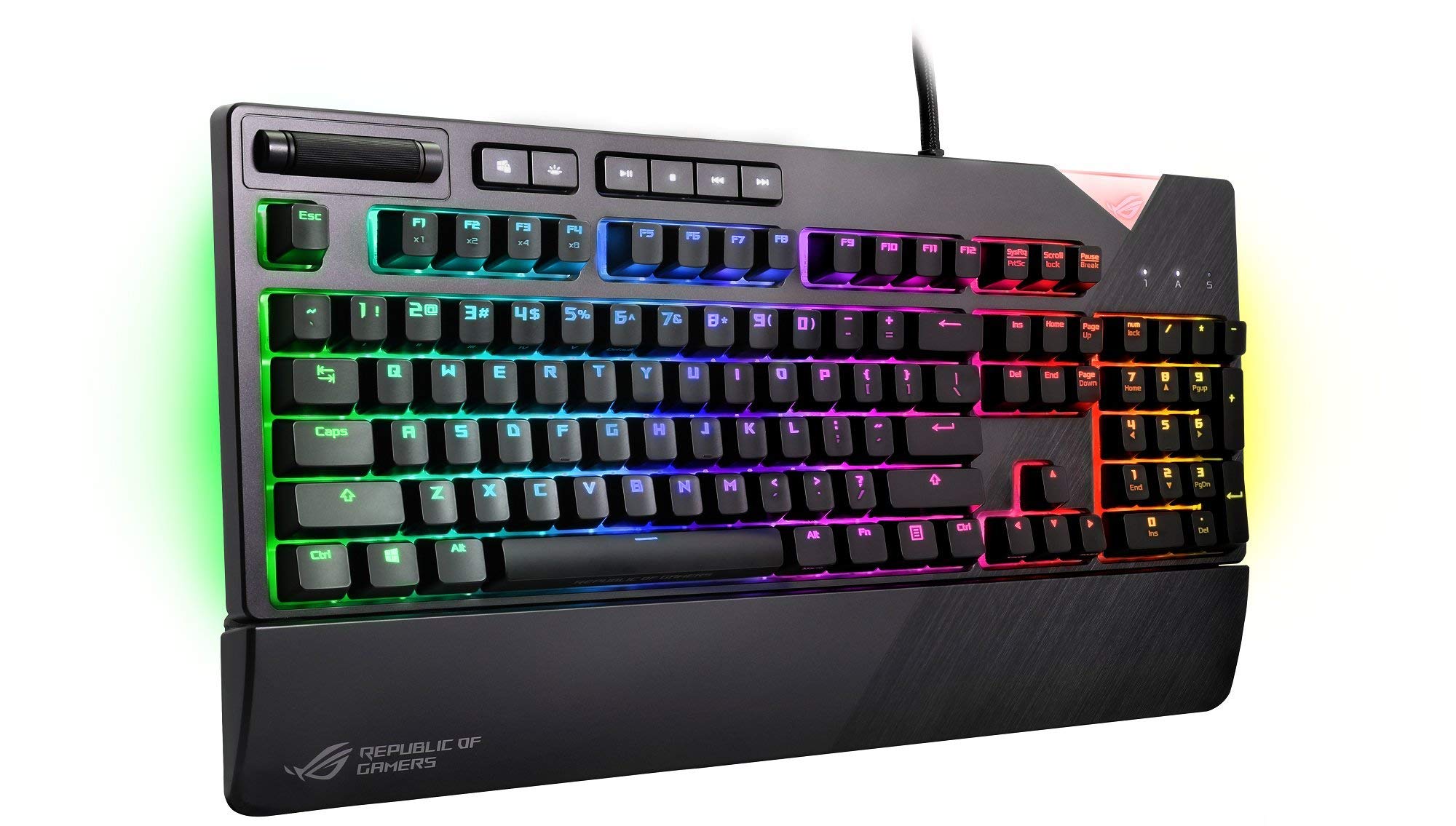 ASUS ROG Strix Flare (Cherry MX Red) Aura Sync RGB Mechanical Gaming Keyboard with Switches, Customizable Badge, USB Pass Through and Media Controls (Renewed)