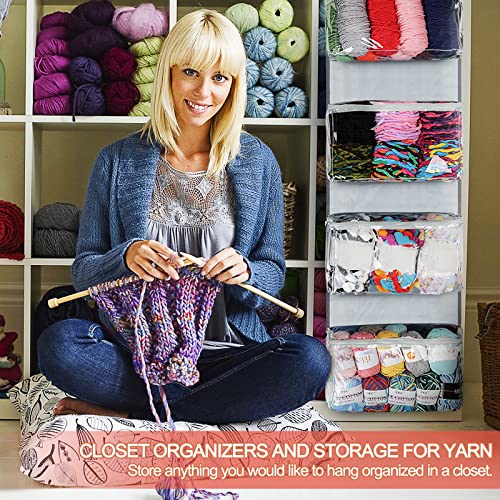 Coopay Yarn Storage Hanging Knitting Bag with 3 Hooks, Large Yarn Bag Organizer Dustproof Knitting Storage Organizer with 5 Separate Shelf, Closet Organizers and Storage for Knitting Crochet Supplies