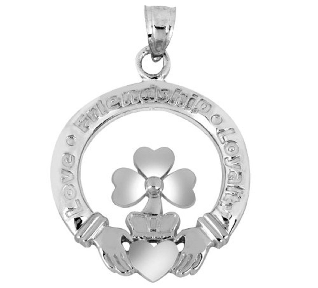 925 Sterling Silver Clover Claddagh Charm Pendant