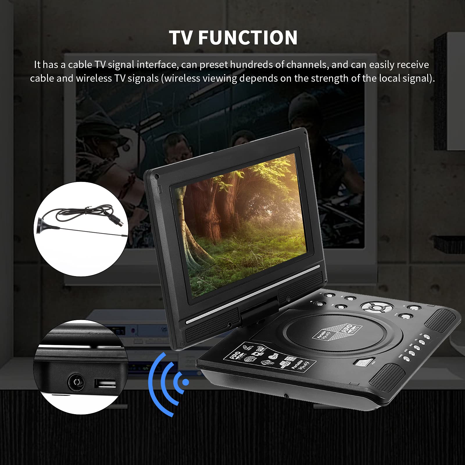9.8'' Portable DVD Player with SD Card/USB Port, Mobile DVD Player with 270 Degree Swivel Screen, High Definition CD Video Player for Kids, Support AV-in/Out