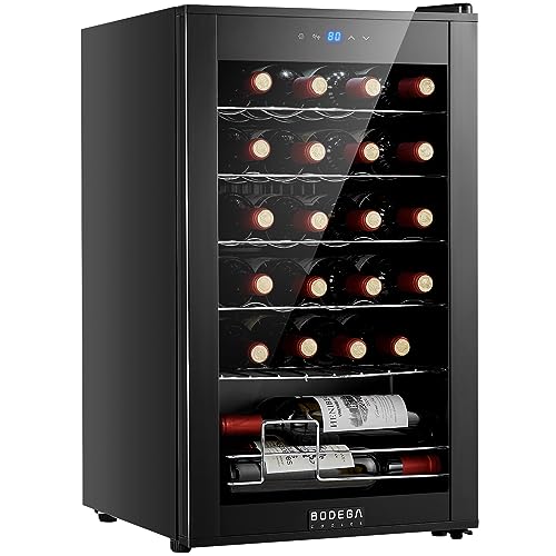 BODEGACOOLER 24 Bottle Compressor Wine Cooler, Freestanding Wine Cellar for Red, White or Champagne,Mini Fridge with 41-64.4°F Digital Temperature Control Glass Door