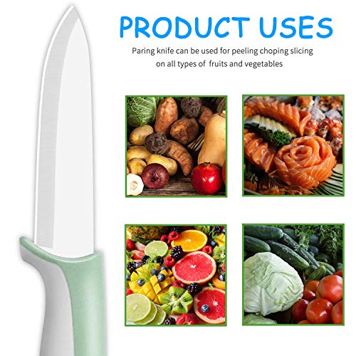 Premium Ceramic Knife 4 inches, Kitchen Paring Knife - Ultra Sharp Fruit Knife for Vegetable Food with Hippo Shaped Cover, Small Portable Pairing Knives Food knife with Sheath, Green, by Jonbyi