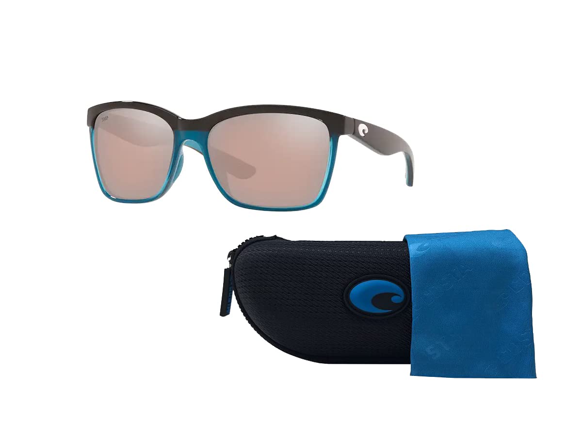 Costa Anaa 6S9053 905309 55MM Sea Glass Ocearch/Copper Silver Mirror 580P Plastic Polarized Square Sunglasses for Women + BUNDLE with Designer iWear Eyewear Kit