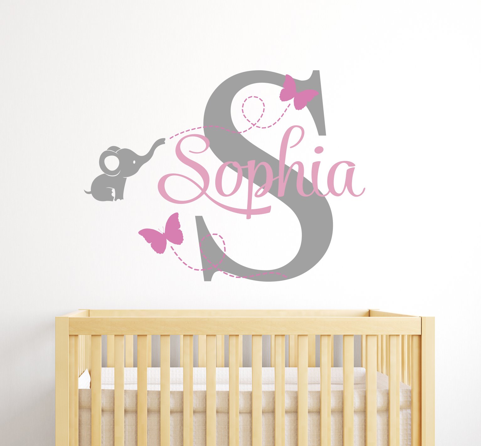 Custom Elephant Name Wall Decal for Girls - Baby Room Decor - Nursery Wall Decals - Elephant Wall Decor