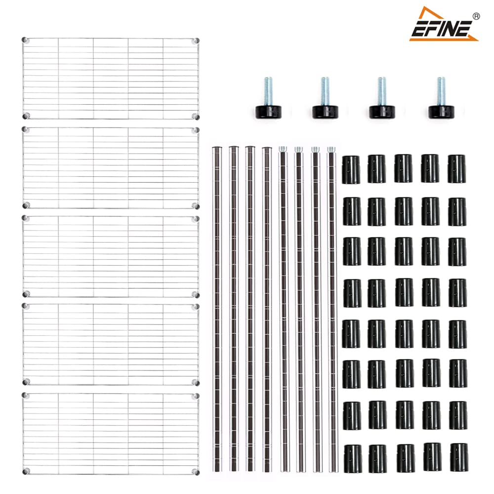 EFINE Chrome 5-Shelf Shelving Unit with Shelf Liners Set of 5, Adjustable, Steel Wire Shelves, 150lbs Loading Capacity Per Shelf, Shelving Units and Storage for Kitchen and Garage (30W x 14D x 60H)