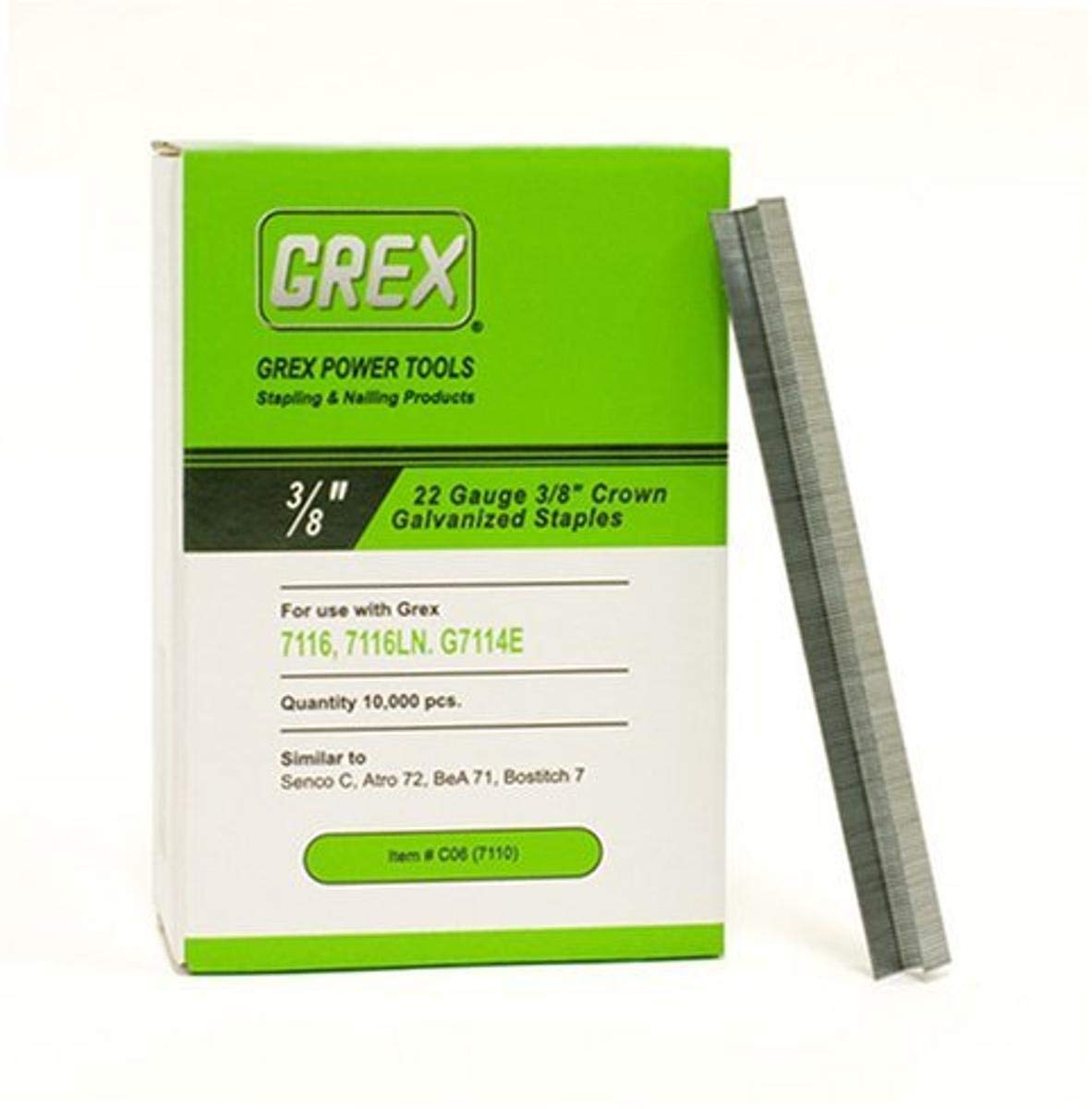GREX C06 22 Gauge 3/8-Inch Crown 3/8-Inch Length Galvanized Staples (10,000 per box)