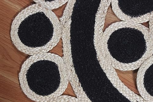 CASAVANI Cape Code Circle Area Rug - 6 x 6 Feet Beige Black Pattern Natural Jute Mat Ideal for High Traffic Area in Bedroom Bedside Round Dining Side Round Living Room Hallway and Kitchen Mat